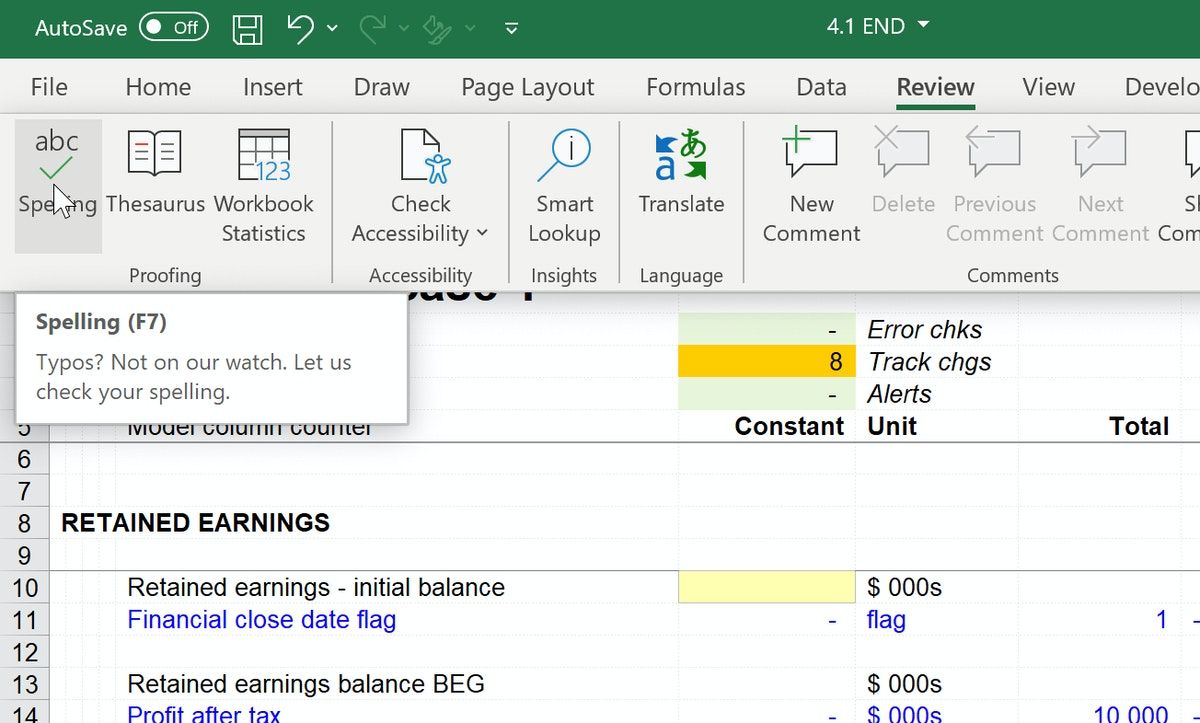 Financial model section completion checklist