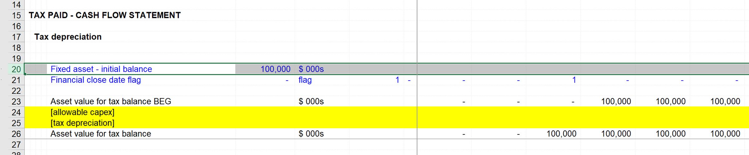 Modelling the tax computation - tax depreciation